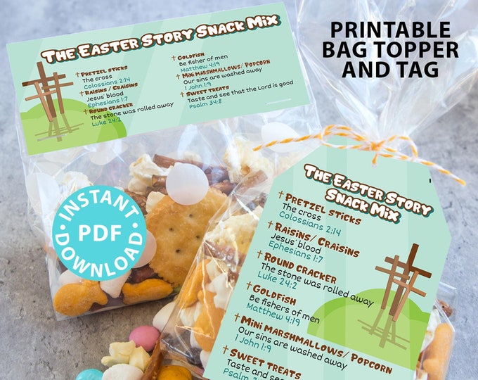 The Easter Story Snack Mix Printable Tag and Bag Topper - Etsy