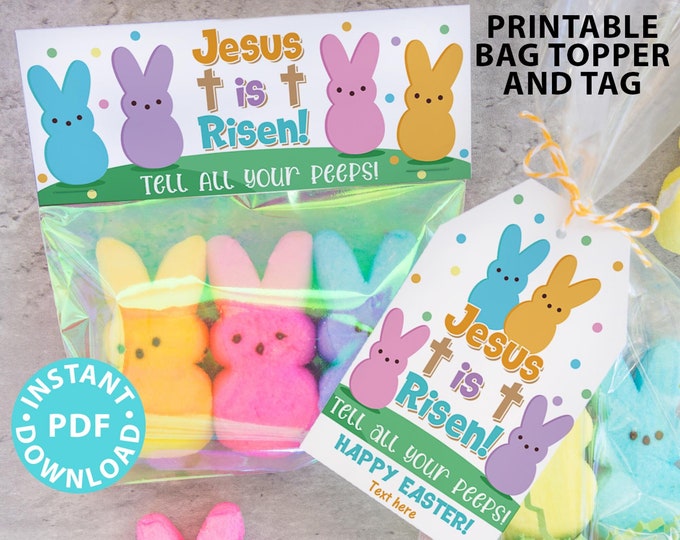 Christian Easter Treat Bag Toppers Printable, He is Risen Jesus Easter ...