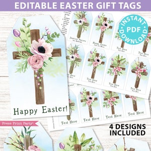 EDITABLE Easter Gift Tags Printable, Easter Basket Tag, Religious Happy ...