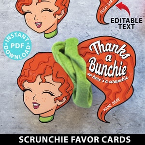 Scrunchie Holder Tag Printable, Redhead Girl, Thanks a Bunchie Here's a ...