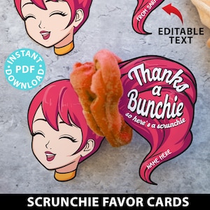 Scrunchie Holder Tag Printable, Pink Hair Girl, Thanks a Bunchie Here's ...
