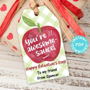 Applesauce Valentine Tag for Kids Printable, for Apple Sauce Pouch, You ...