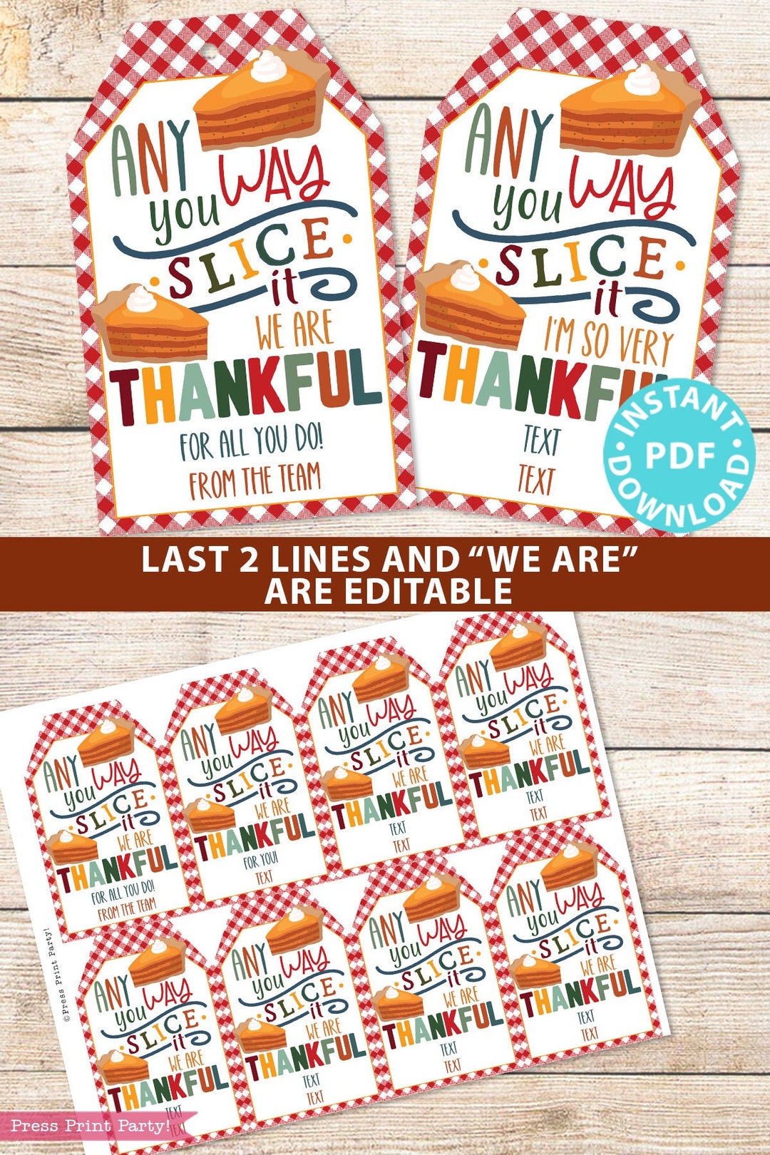 Thanksgiving Tag for Pie Fall Thank You Gift Tag Printable Any Way You ...