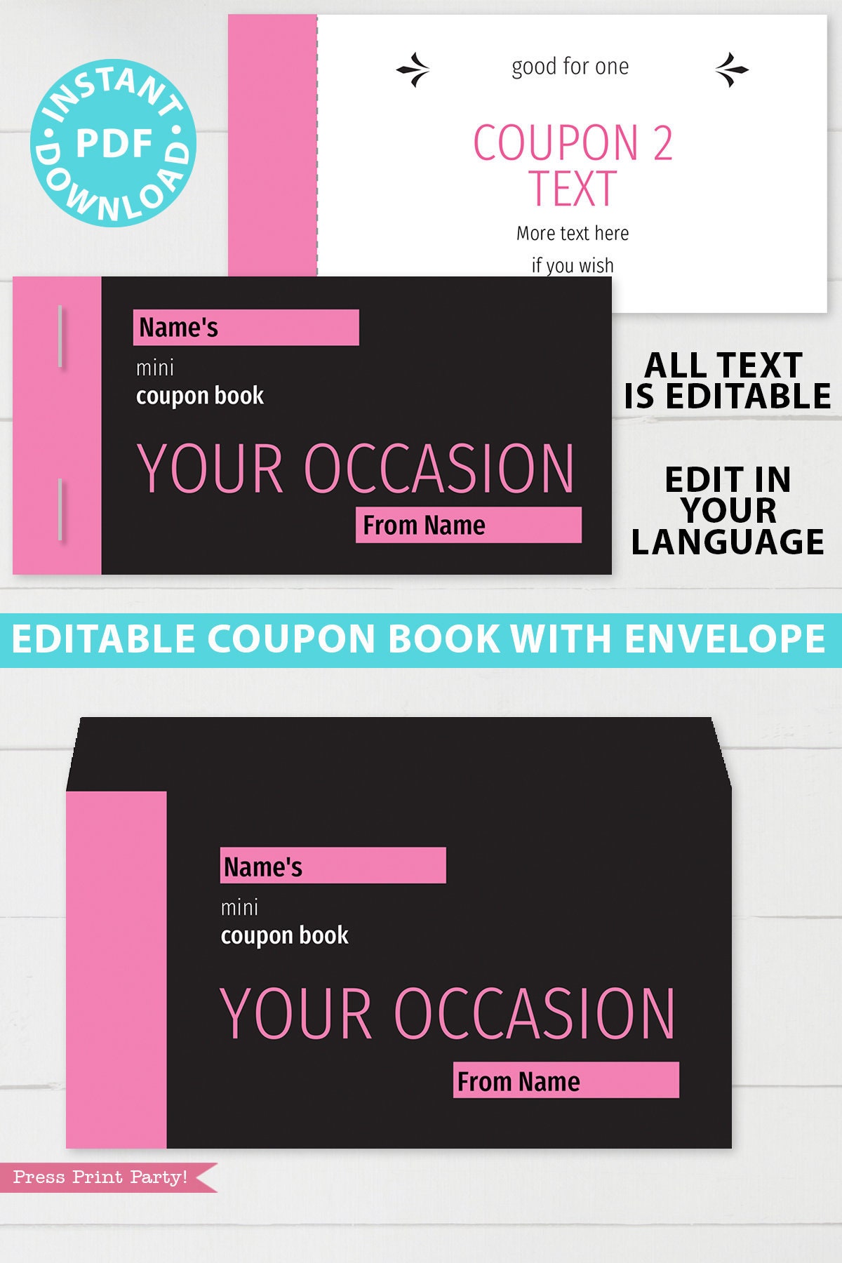 Printable Coupon Book Template Pink Any Occasion Gift Idea | Etsy