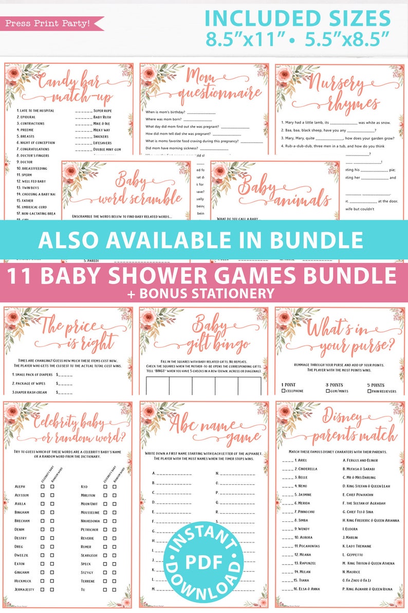 Baby Word Scramble Baby Shower Game Printable Peach Flowers | Etsy