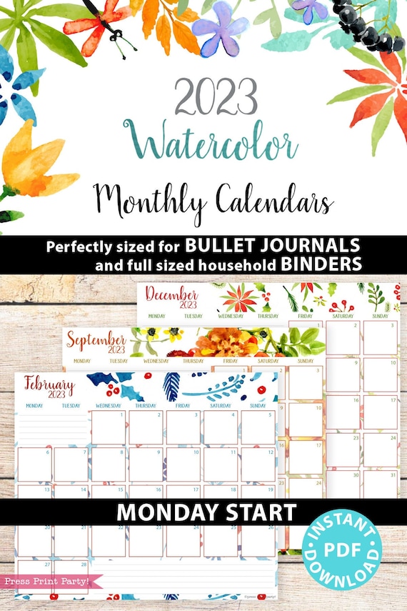 2023 Monthly Calendars Printable Monday Start, Monthly Planner Template ...