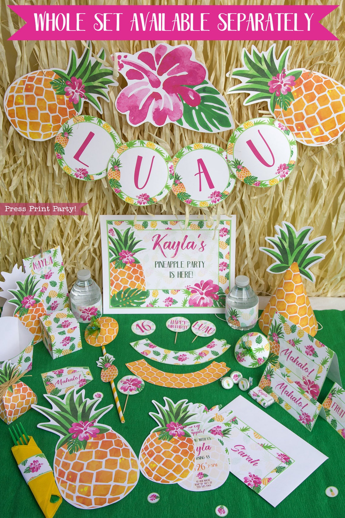 Pineapple Party Banner Printable Luau Birthday Banner Luau - Etsy