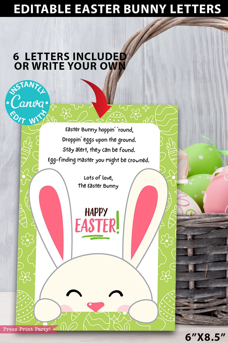 EDITABLE Easter Bunny Letter Printable Easter Bunny Note - Etsy