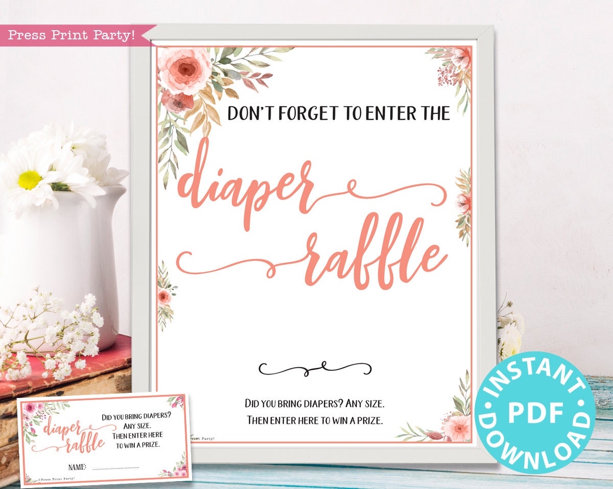 Diaper Raffle Tickets and Sign Printable Baby Shower Game | Etsy