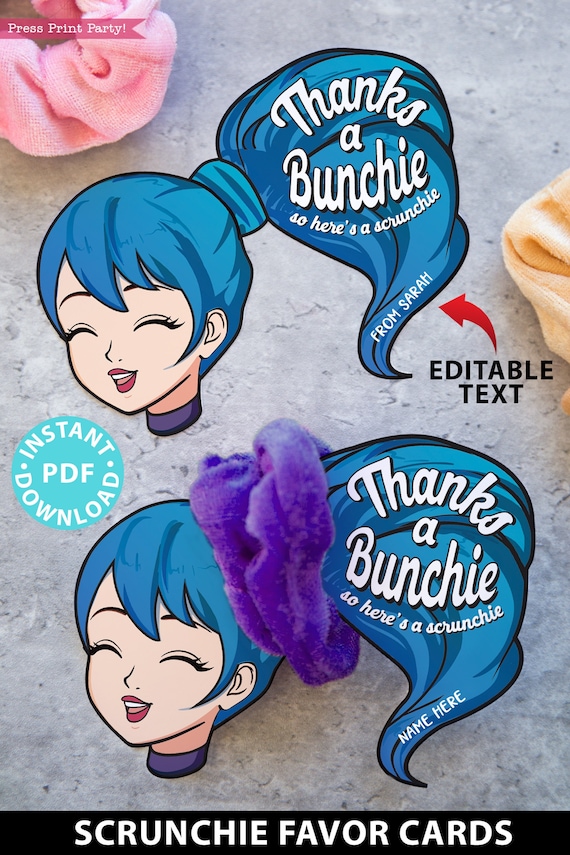 Scrunchie Holder Tag Printable, Blue Hair Girl, Thanks a Bunchie Here's ...