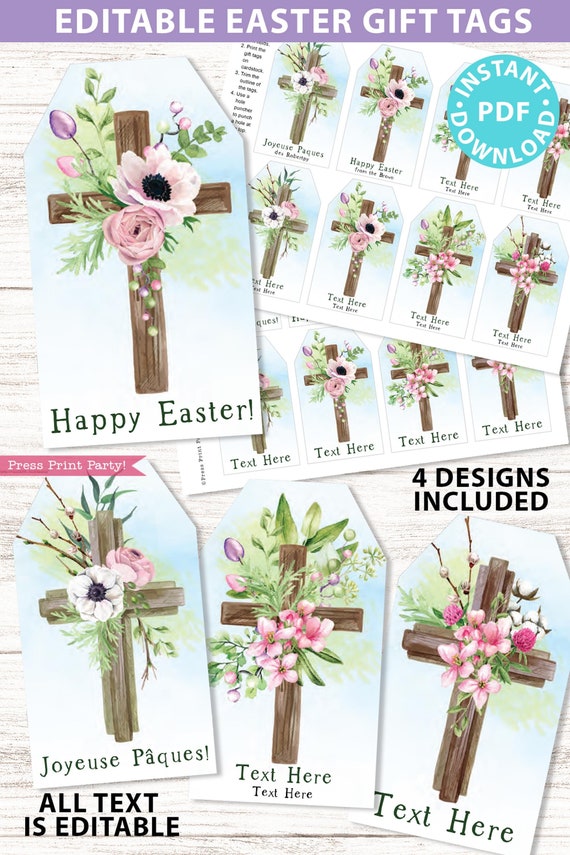 EDITABLE Easter Gift Tags Printable, Easter Basket Tag, Religious Happy ...