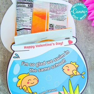 Goldfish Valentine Card Printable Fishy Crackers Personalized Classroom ...