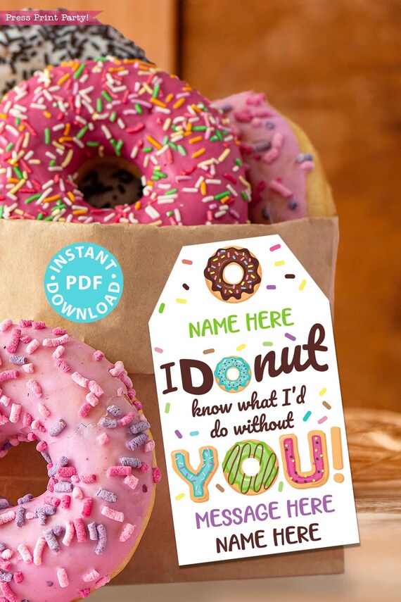 EDITABLE Thank You Gift Tags Donuts, School Teacher Nurse Bus Driver ...