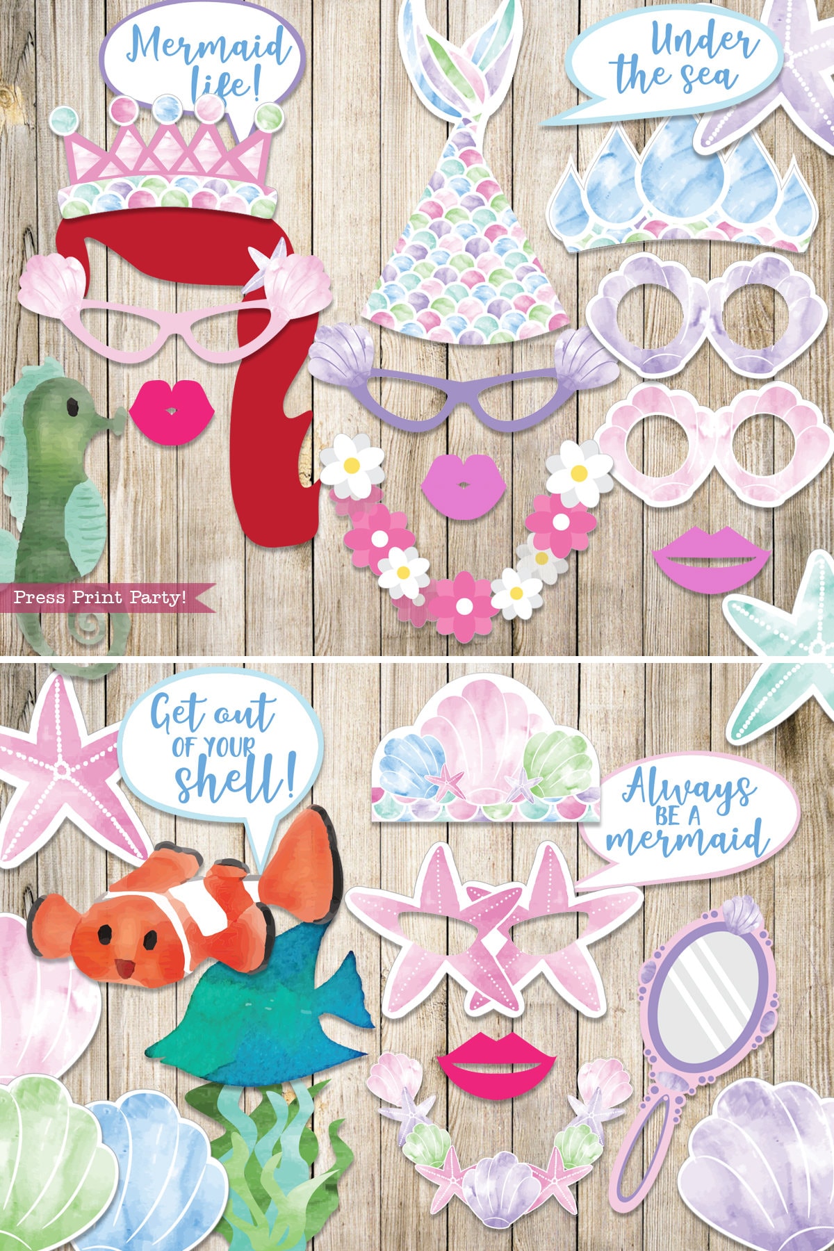 Mermaid Photo Booth Props, Under the Sea Photo Props, Mermaid Tail ...