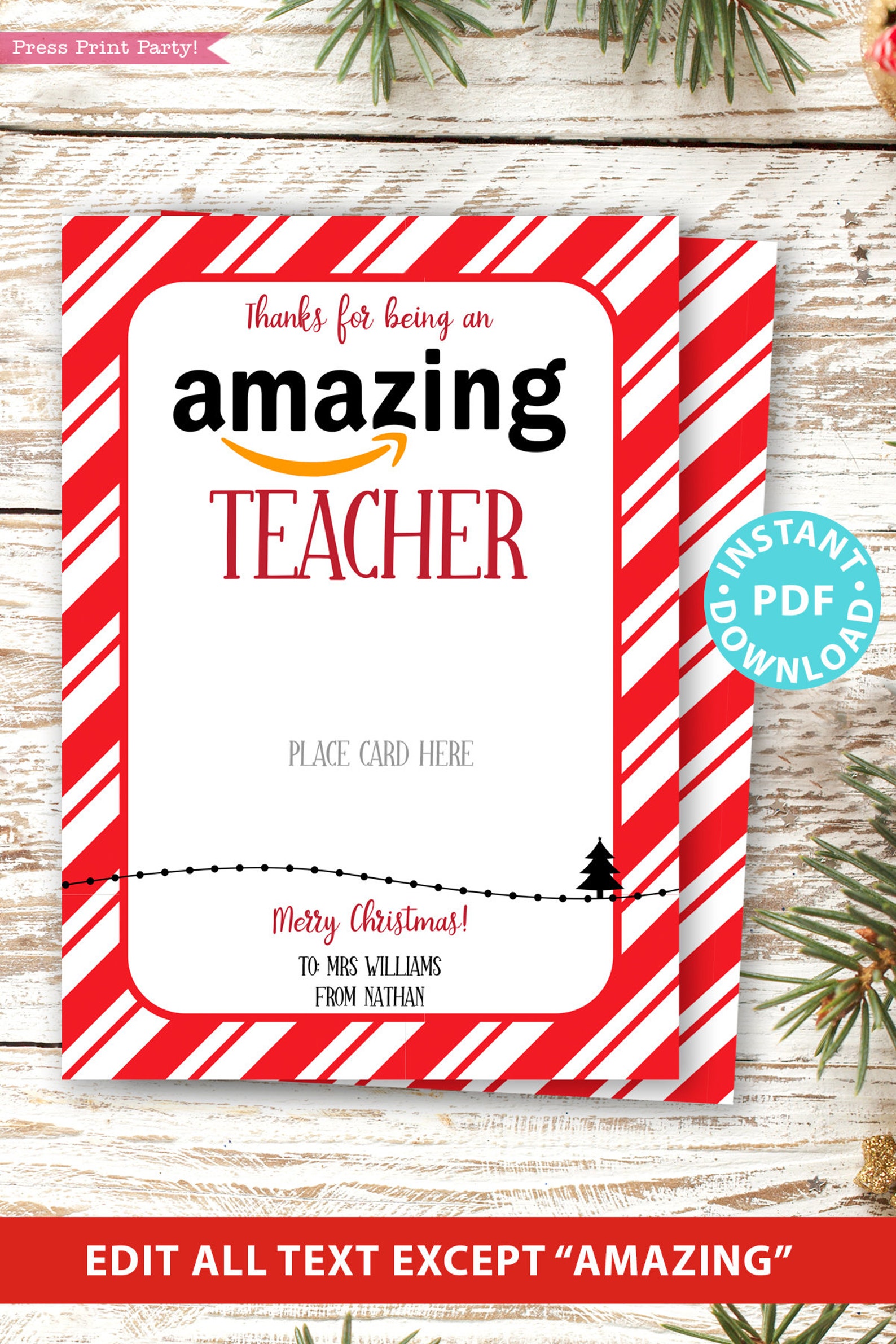 EDITABLE Amazon Gift Card Holder Christmas Printable Template - Etsy