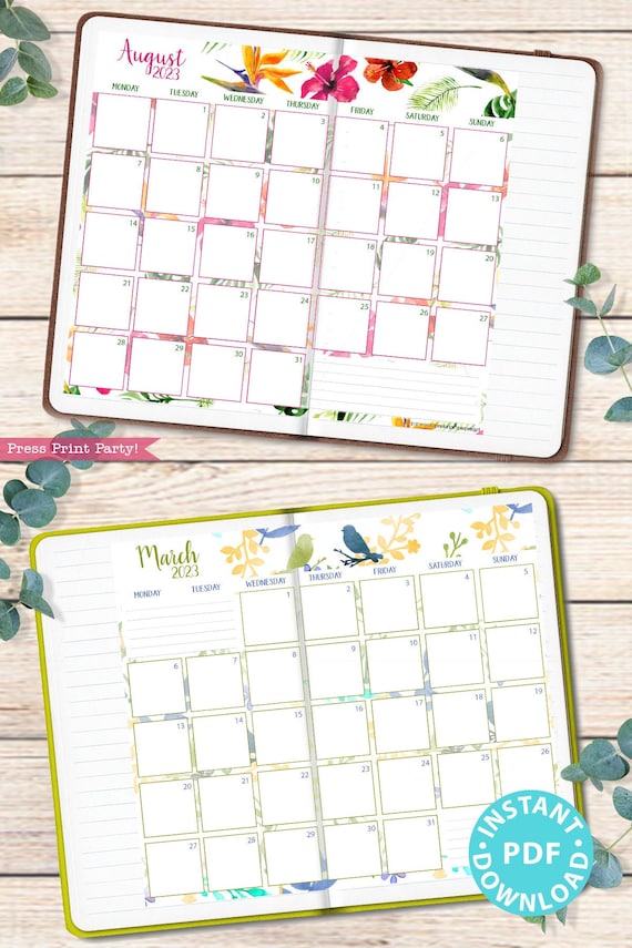 2023 Monthly Calendars Printable Monday Start, Monthly Planner Template ...