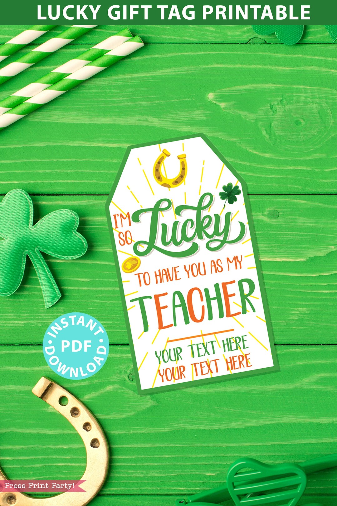 Teacher Gift Tag Printable, St. Patrick's Day, Editable Text, Lottery ...
