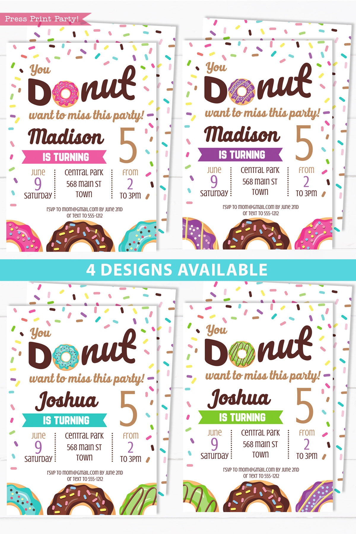 Donut Birthday Invitation Printable Pink Donut & Sprinkles | Etsy