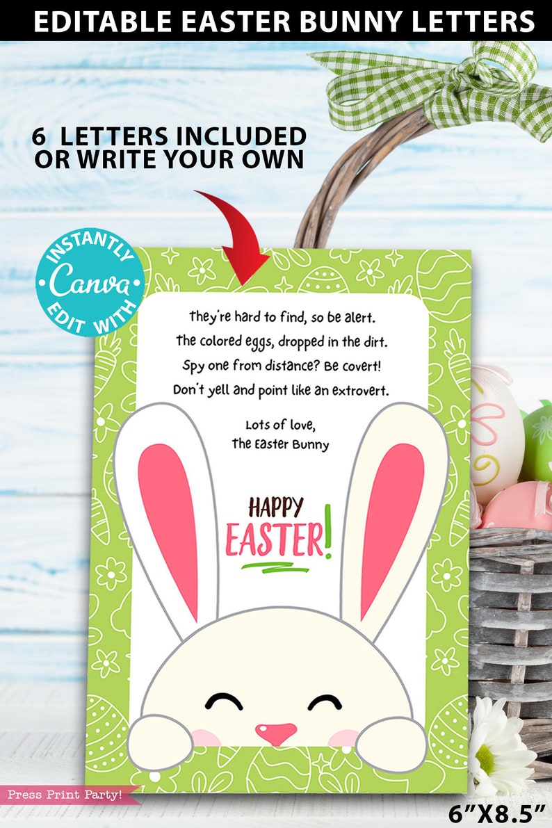 EDITABLE Easter Bunny Letter Printable Easter Bunny Note - Etsy