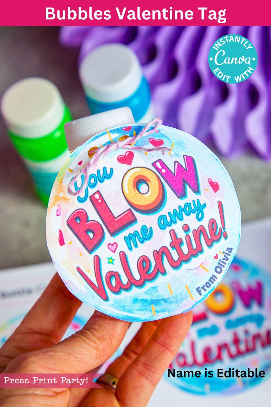 Bubbles Valentine Tag Printable Adorable Personalized Classroom ...