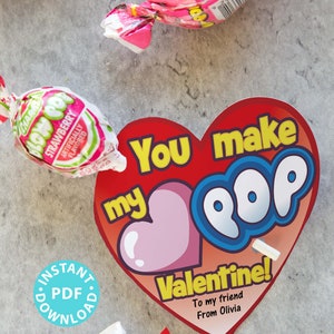 Blow Pop Valentine Printable Heart Template, Kids Valentines Cards ...