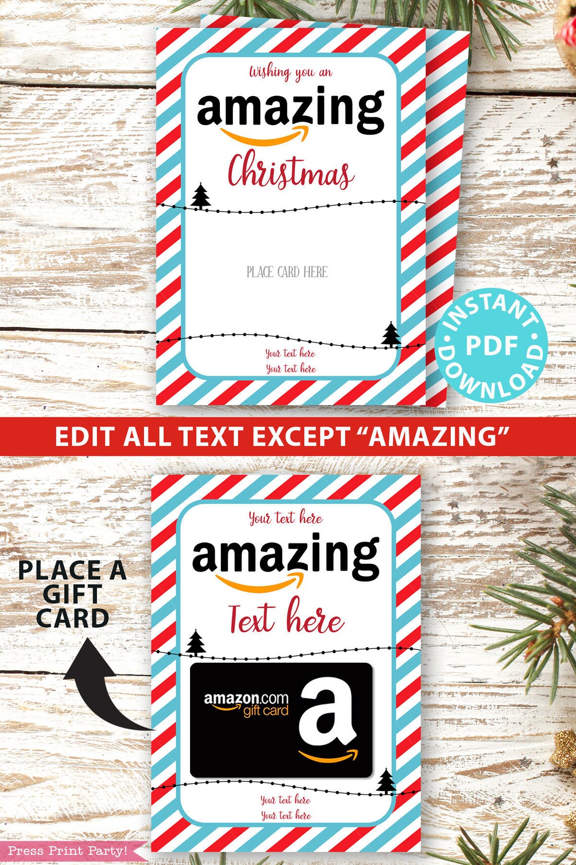 EDITABLE Amazon Gift Card Holder Christmas Printable Template - Etsy