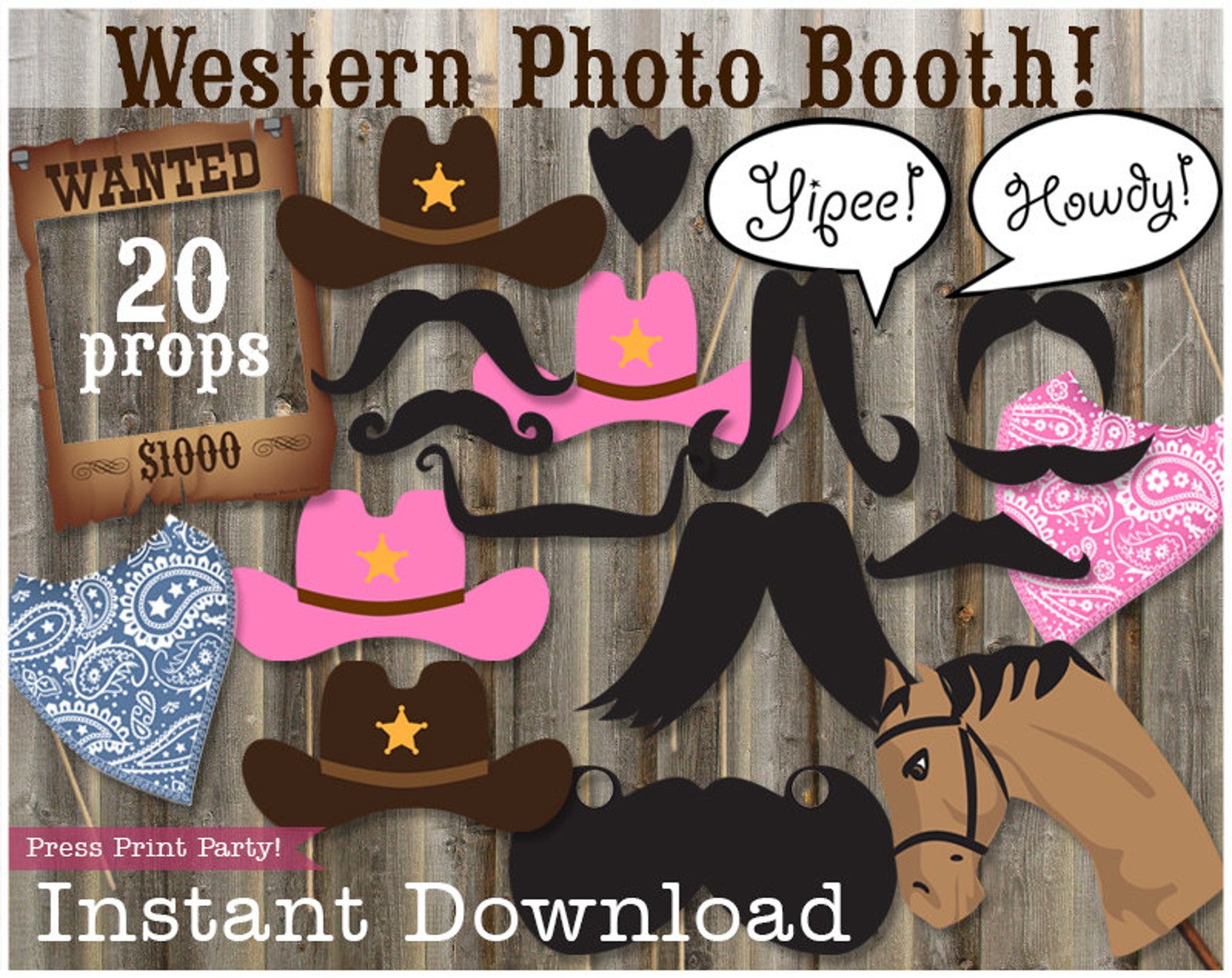 Wild West Photobooth Cowgirl Props Cowboy Props Western - Etsy