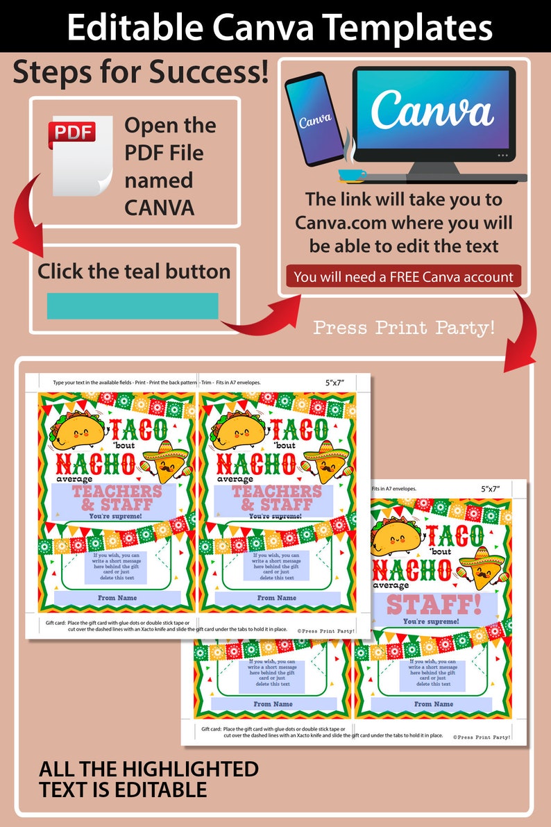 Thank You Gift Card Holder Printable Taco 'bout Nacho - Etsy