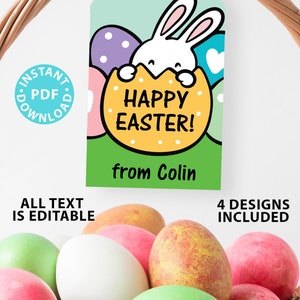 EDITABLE Easter Gift Tags Printable for Kids, Easter Basket Tag, Happy ...