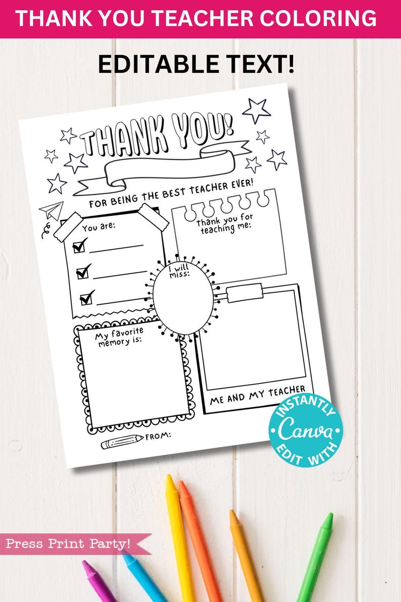 Editable Teacher Appreciation Coloring Pages Printable, Thank You ...