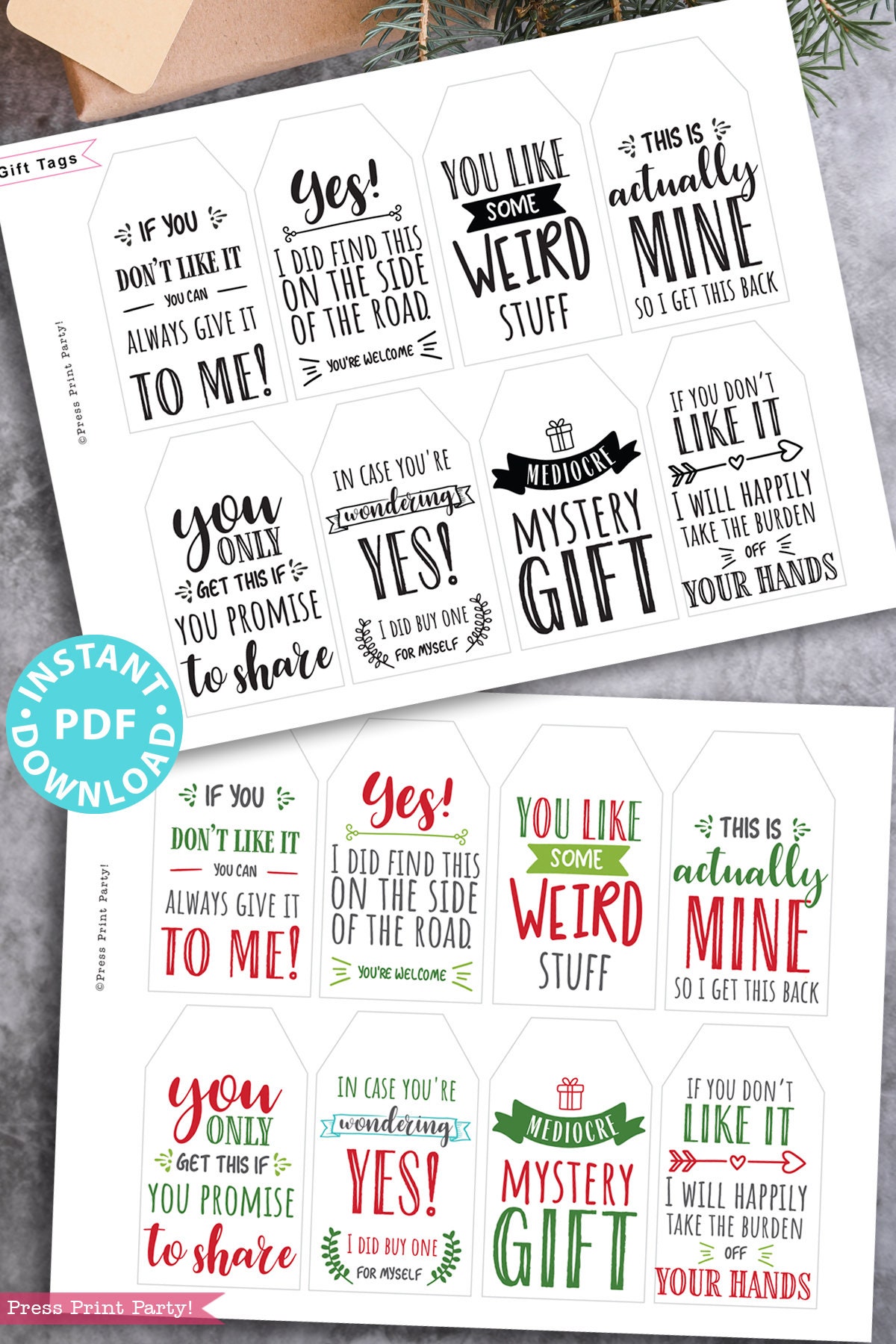 160 Funny Gift Tags for Christmas Printable White Elephant Sarcastic ...