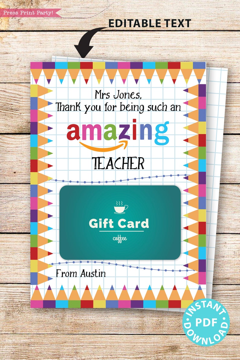 EDITABLE Back to School Amazon Gift Card Holder Teacher Gift Printable ...