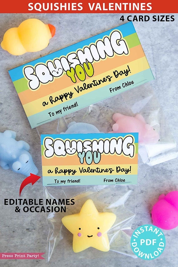 Squishy Valentine Cards and Bag Toppers Printable, Kids Valentines ...