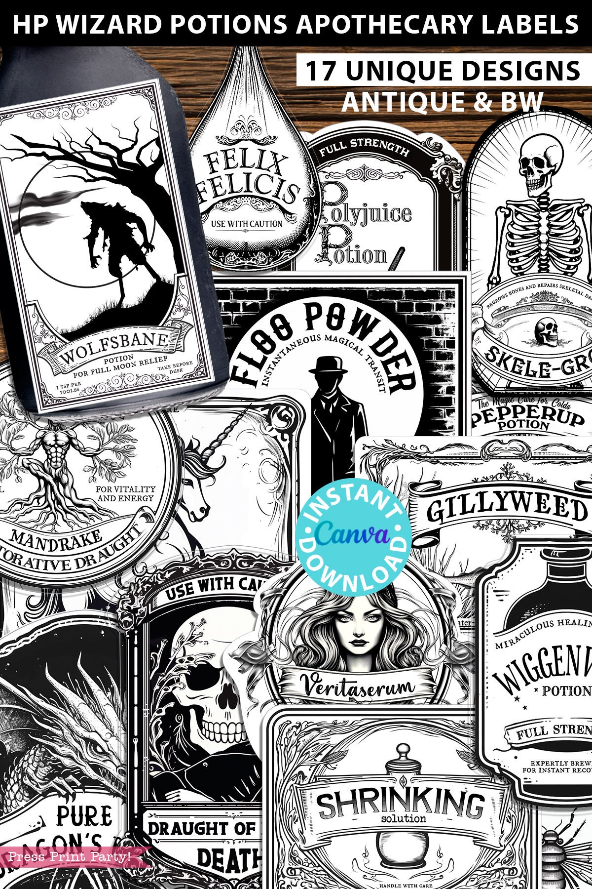 HP Wizard Party Potion Labels Decor Halloween Witch Apothecary Shelf ...
