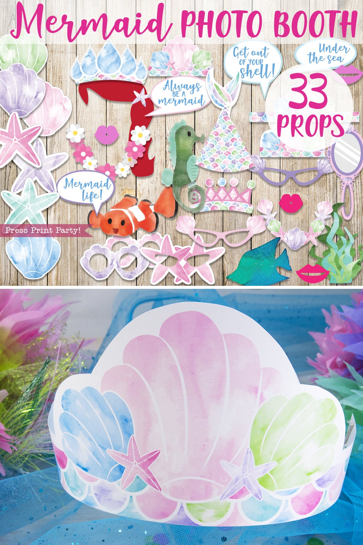 Mermaid Photo Booth Props, Under the Sea Photo Props, Mermaid Tail ...