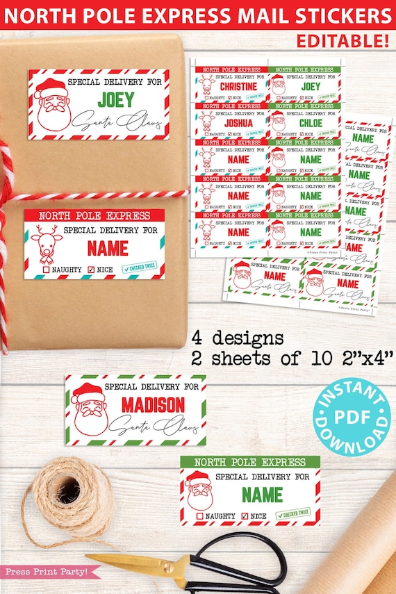 EDITABLE Christmas Name Tags Stickers Template, Printable Special ...