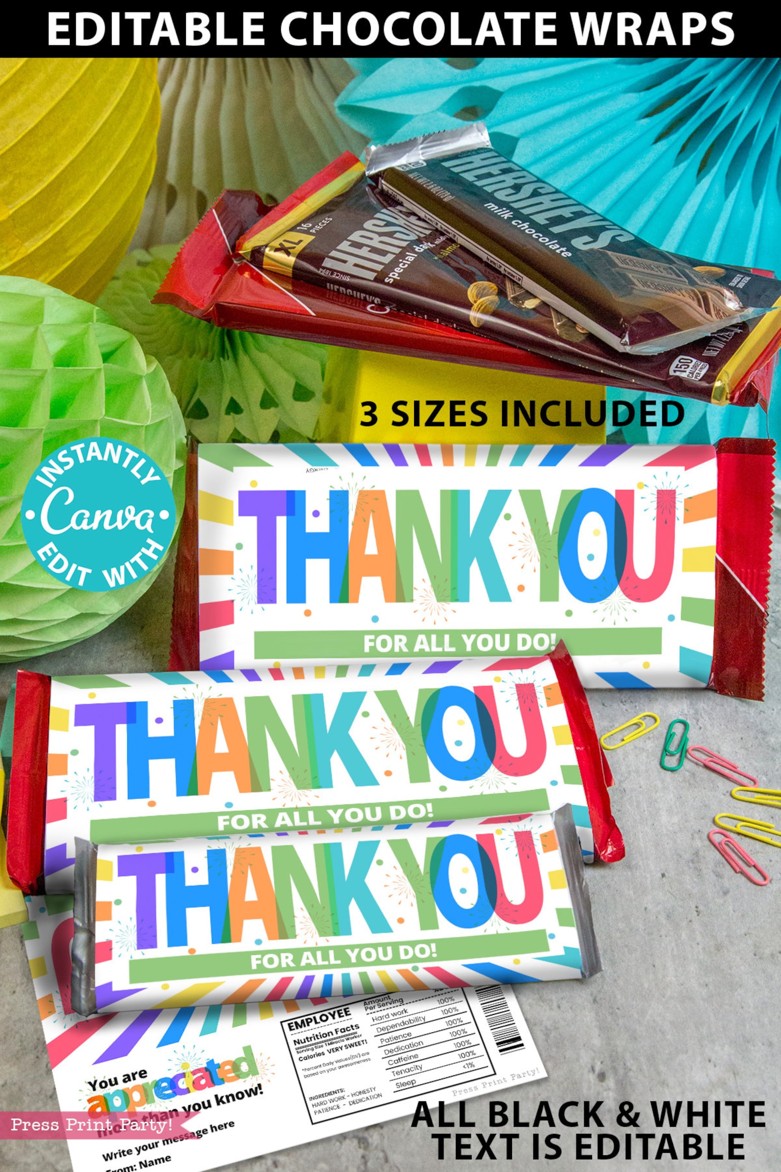 Thank You Chocolate Bar Wrap Printable Teacher Appreciation Week Gift ...