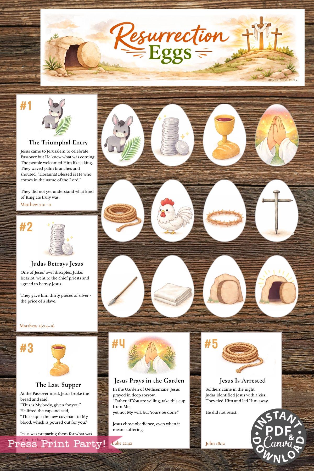 Easter Resurrection Eggs Printable Set, Christian Bible Story Activity ...
