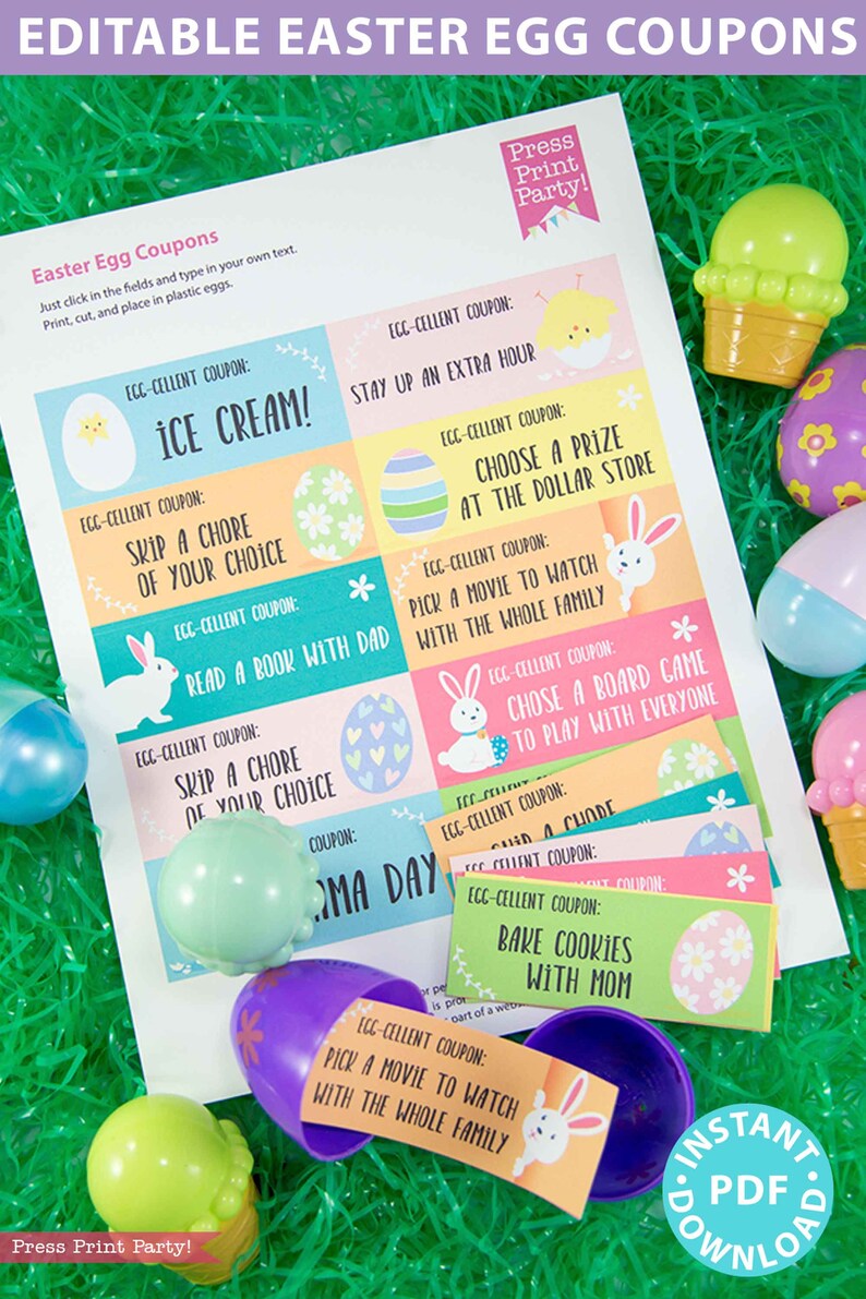 EDITABLE Easter Egg Fillers Coupons Printable Easter Coupons - Etsy