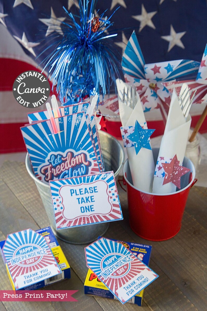 Editable Patriotic Printable Party Bundle, Red White Blue 4th of July ...