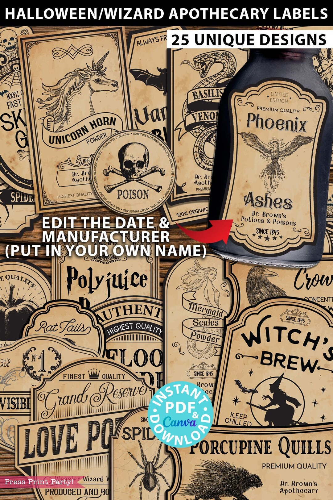 Apothecary Labels Printables, Halloween Potion Bottle Labels Stickers ...