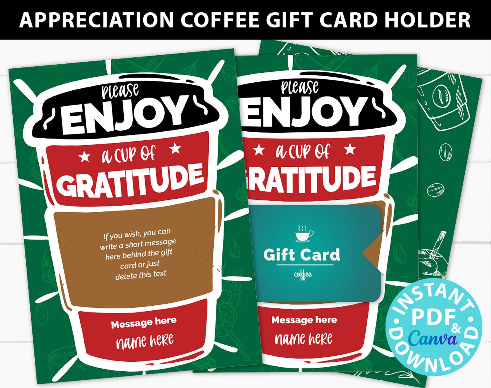 Teacher Appreciation Gift Coffee Card Holder, Teacher Thank You Card ...