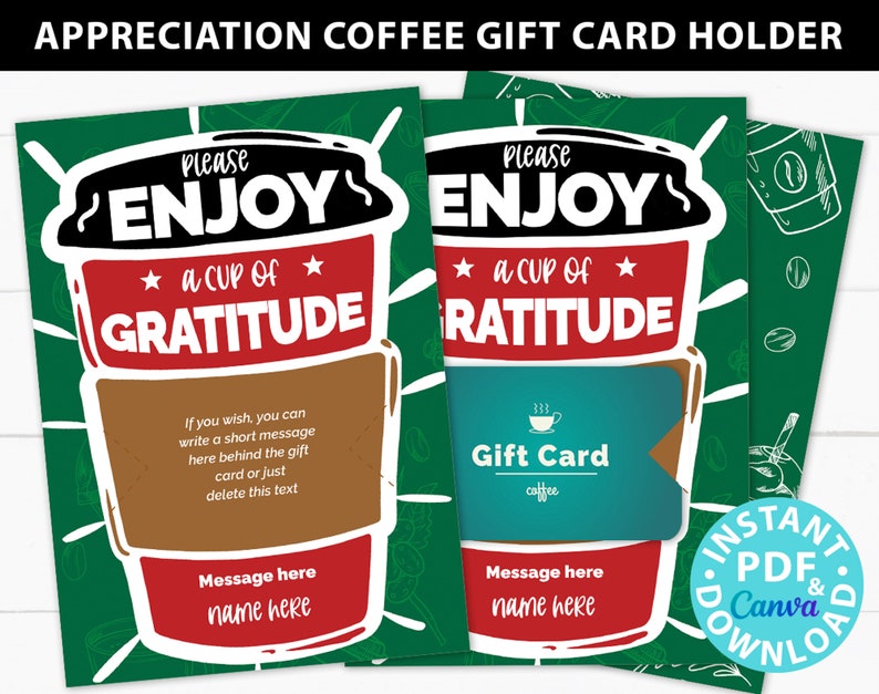 Employee Appreciation Coffee Gift Card Holder Printable - Etsy