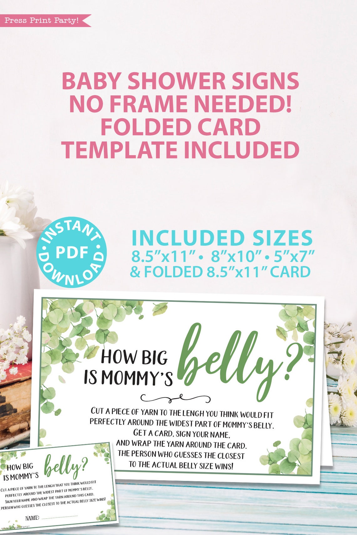 Eucalyptus How Big is Mommy's Belly Sign Printable Baby | Etsy