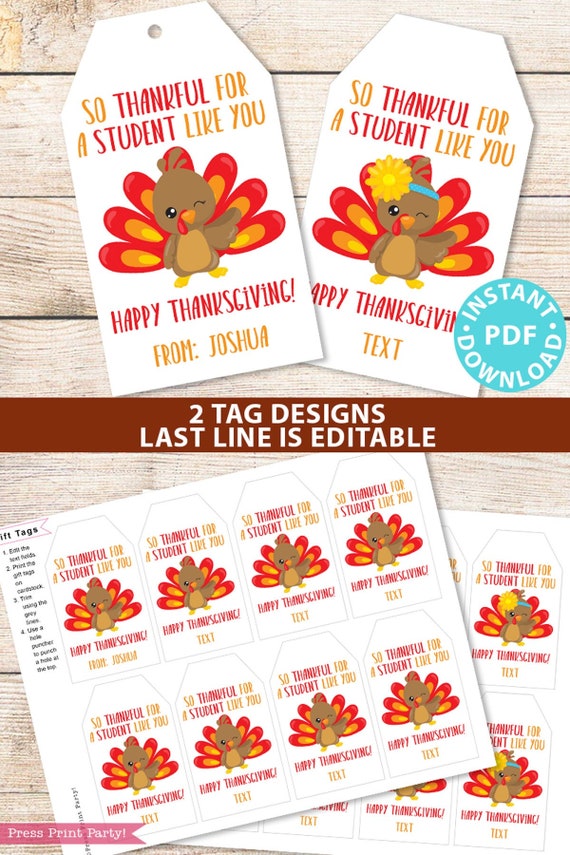 EDITABLE Thanksgiving Tags for Students Printable Template, For Kids ...