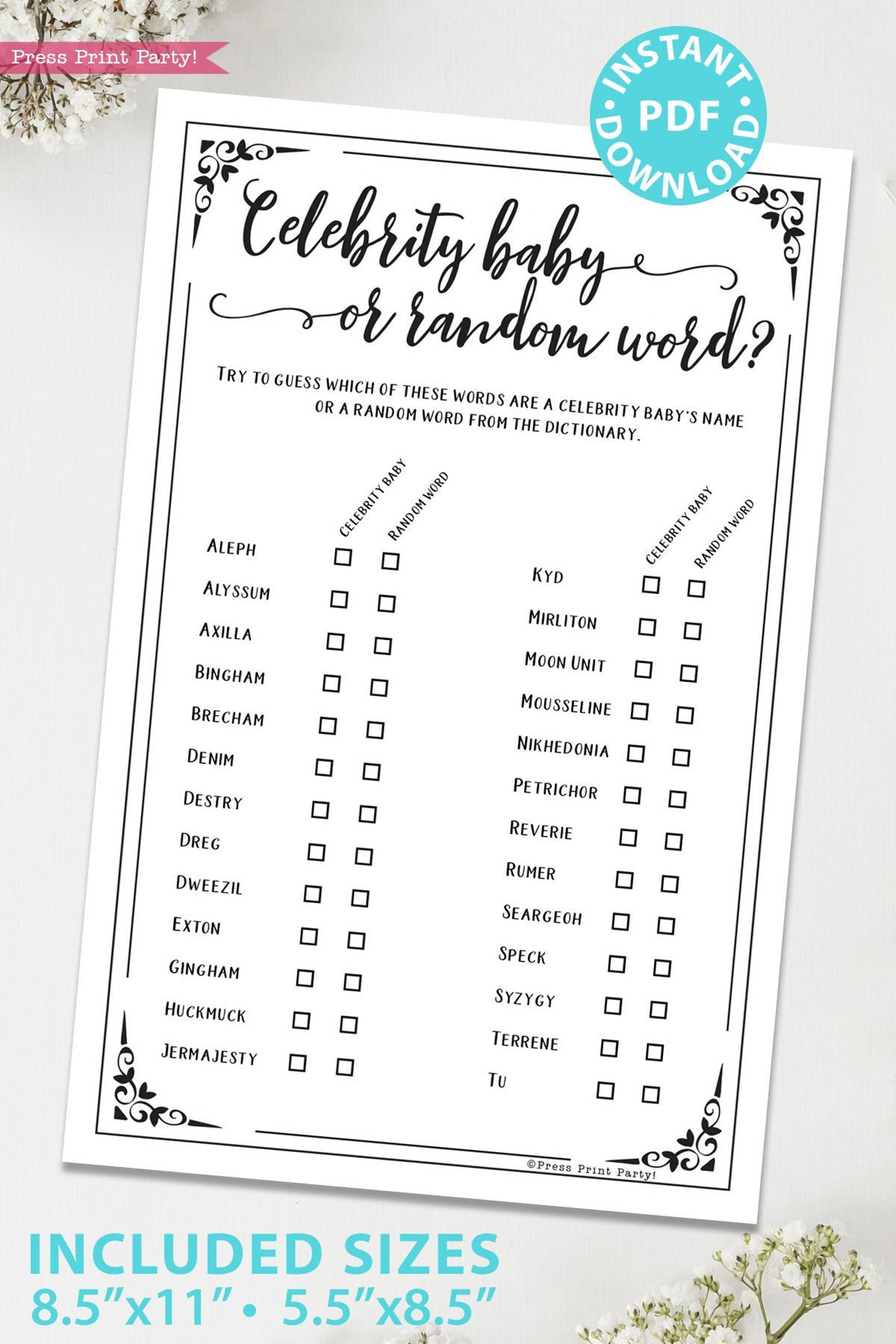 Celebrity Baby Shower Game Printable Unique Baby Shower Game | Etsy
