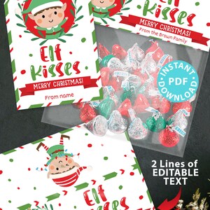 8 EDITABLE Christmas Treat Bag Toppers and Tags Set, Elf Kisses ...