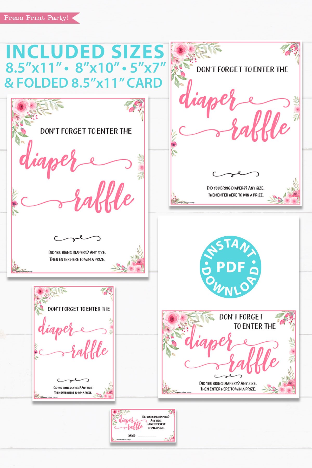 Diaper Raffle Tickets and Sign Printable Baby Shower Game | Etsy