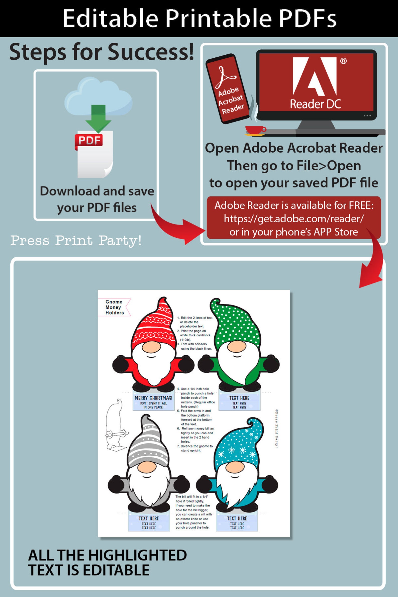 Gnome Christmas Money Card Printable, Christmas Cash Money Holder ...