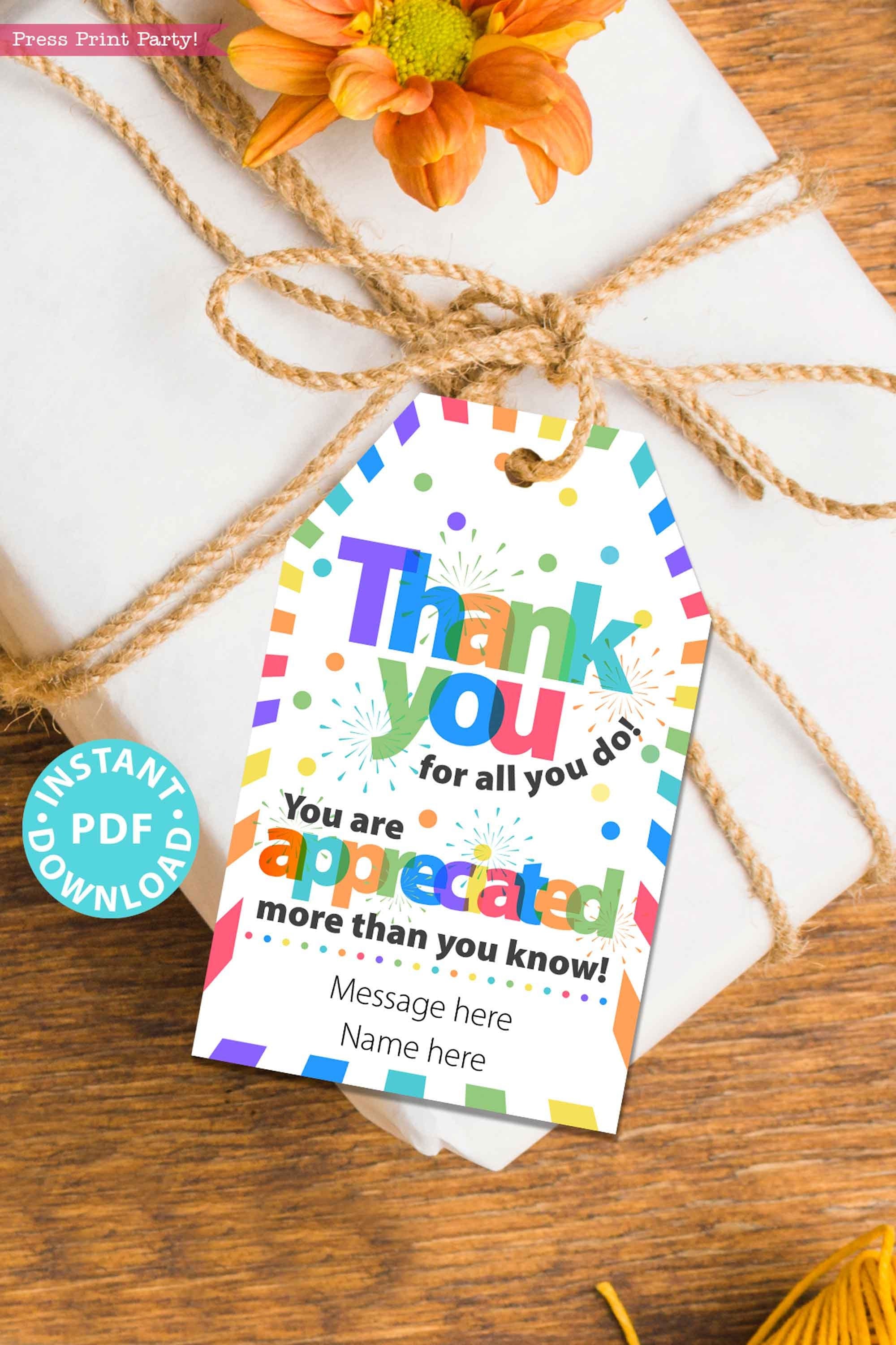 Teacher Appreciation Gift Tag Printable Staff Appreciation - Etsy